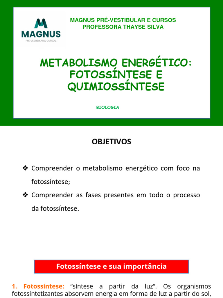 Fotossíntese e Quimiossíntese | PDF | Fotossíntese | Metabolismo