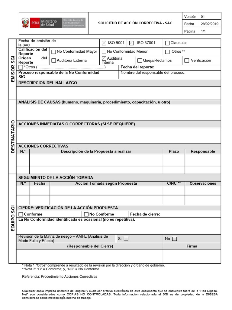 Formato - SAC V1 | PDF