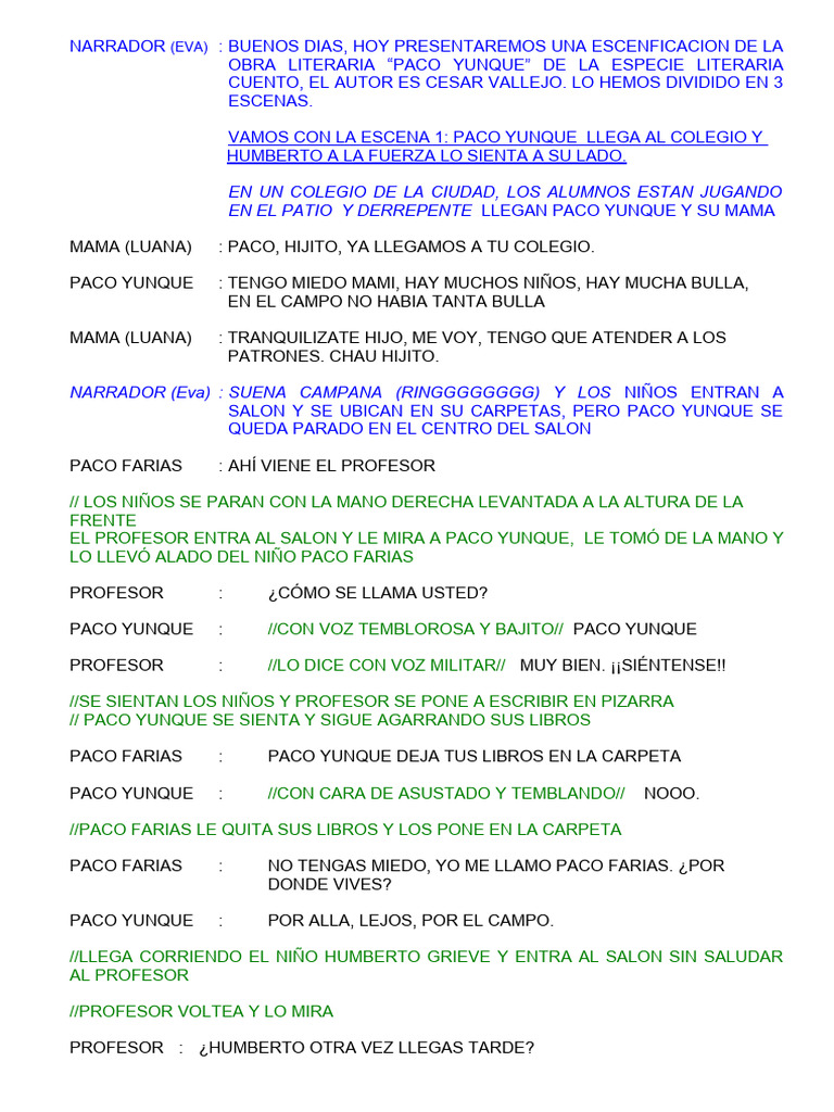 Ultima Escenificac. Paco Yunque | PDF