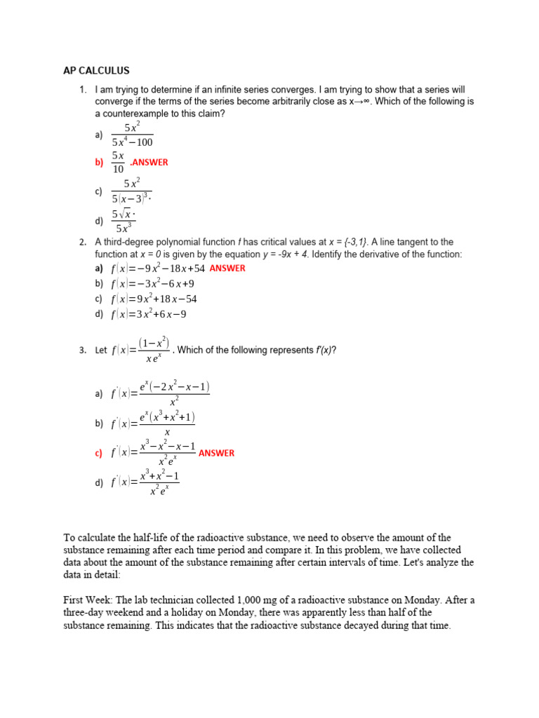 AP CALCULUS | PDF | Radioactive Decay | Mathematical Concepts