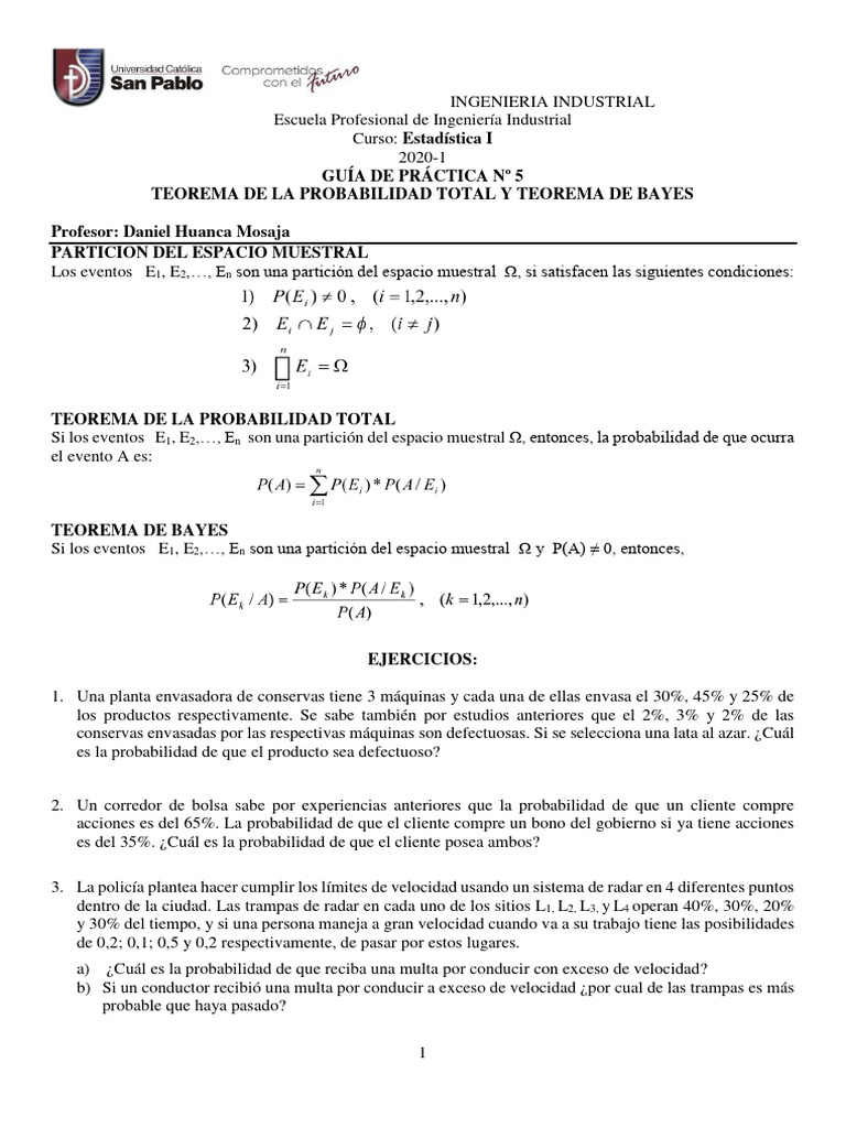Guia-5 - Teorema-Total - y - Bayes - Estadística I | PDF | Probabilidad