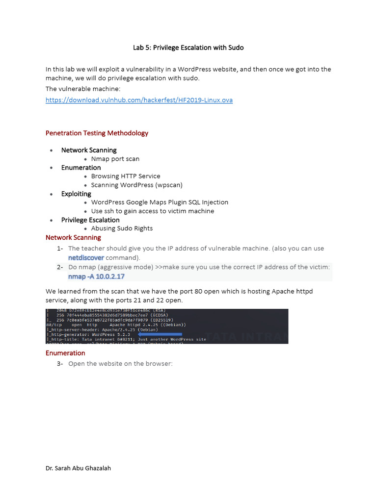 Lab 5 Privilage Exploitation With Sudo | Download Free PDF | Word Press | Superuser