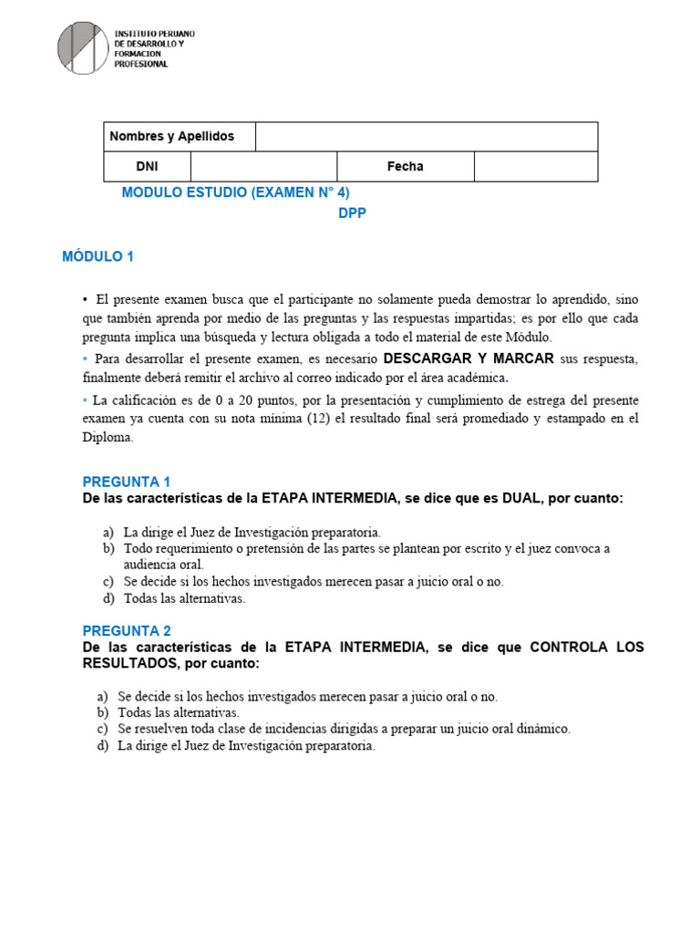 Examen Modulo 4-DPP | PDF | Ley procesal | Sentencia (ley)