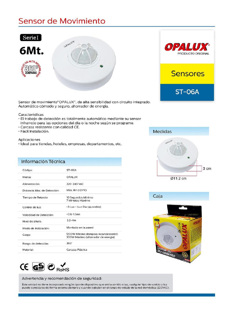 Ficha Tecnica Sensor ST 06a Opalux | PDF