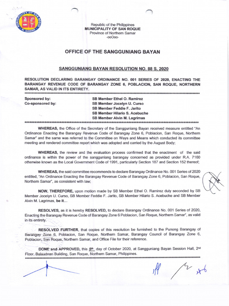 MUN. RESOLUTION NO.88 s2020 | PDF | Governance | Philippines