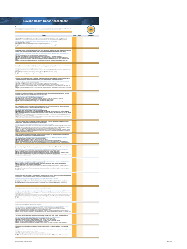 Devops Health Radar Assessment | PDF | Unit Testing | Software Testing