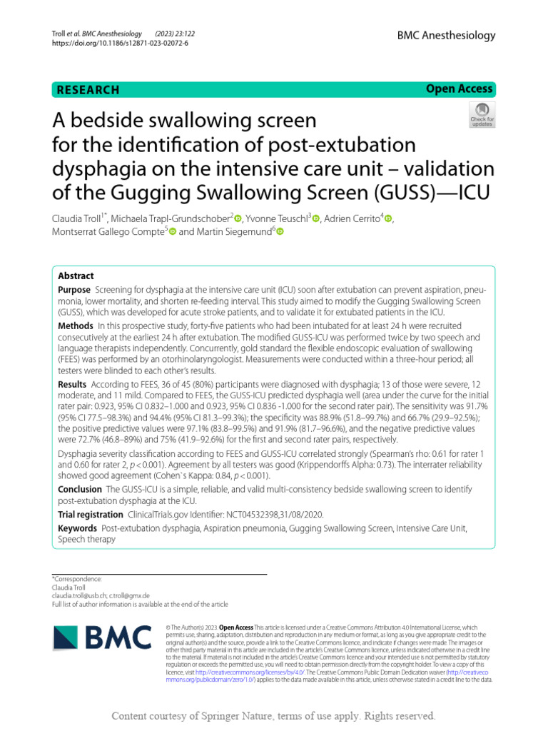 A Bedside Swallowing Screen For The Identification | PDF | Sensitivity ...