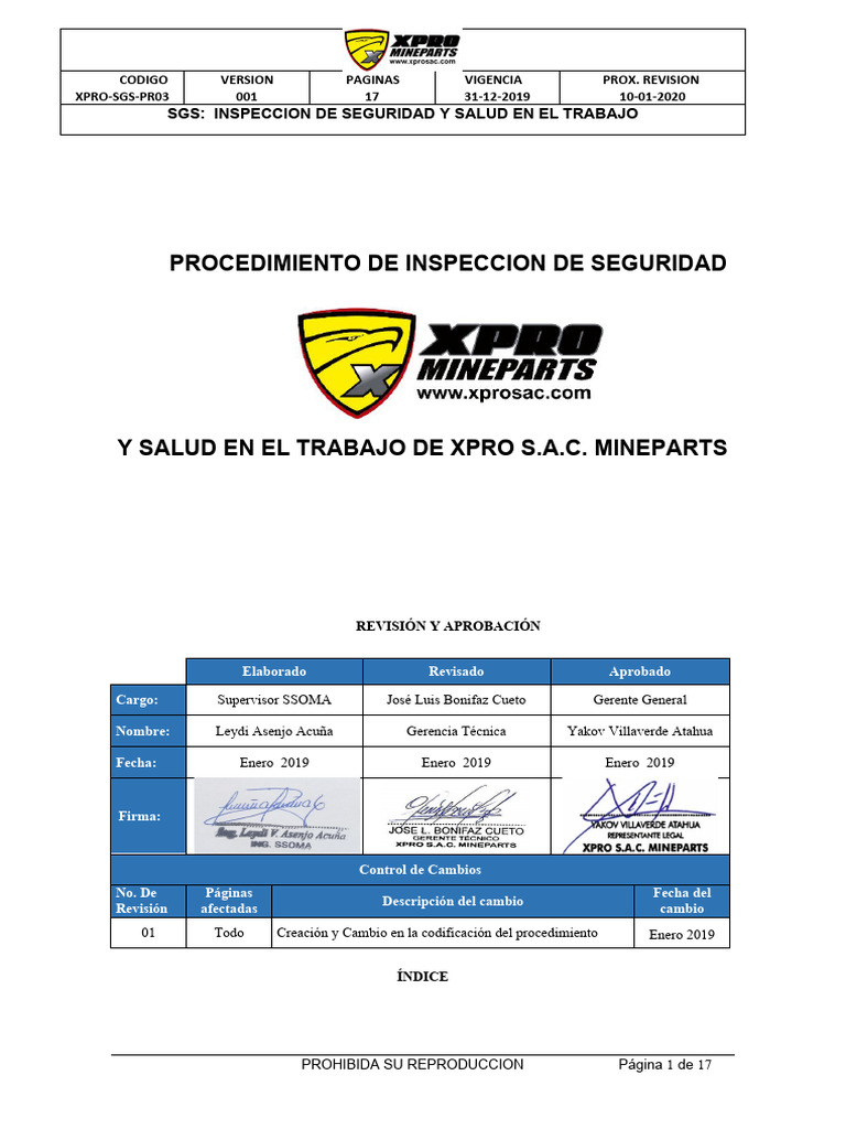 XPRO-SGS-PR03 Inspeccion de Seguridad y Salud en El Trabajo | PDF ...