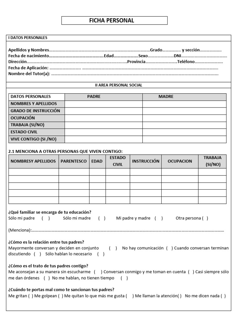 Ficha Personal Estudiante (Modificada) | PDF | Juegos y actividades