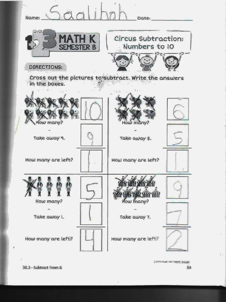 Circus Subtractions Numbers To 10 | PDF