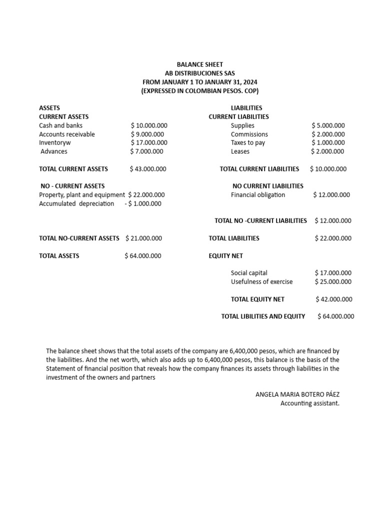 Balance Sheet Angela Botero | PDF | Balance Sheet | Equity (Finance)