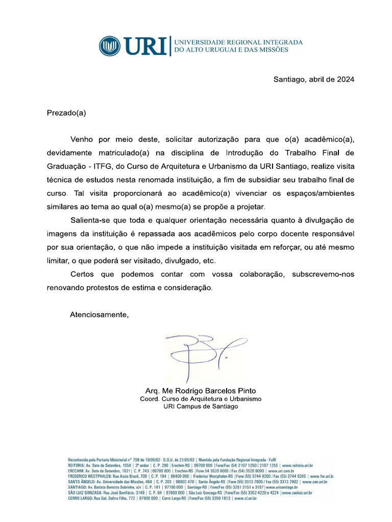 Oficio Visitas ITFG | PDF