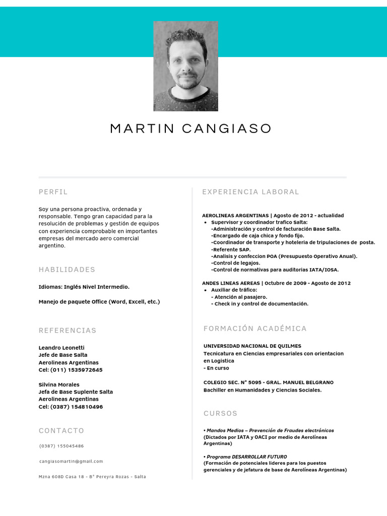 Cangiaso Martin CV | PDF | aerolíneas | Aviación Civil