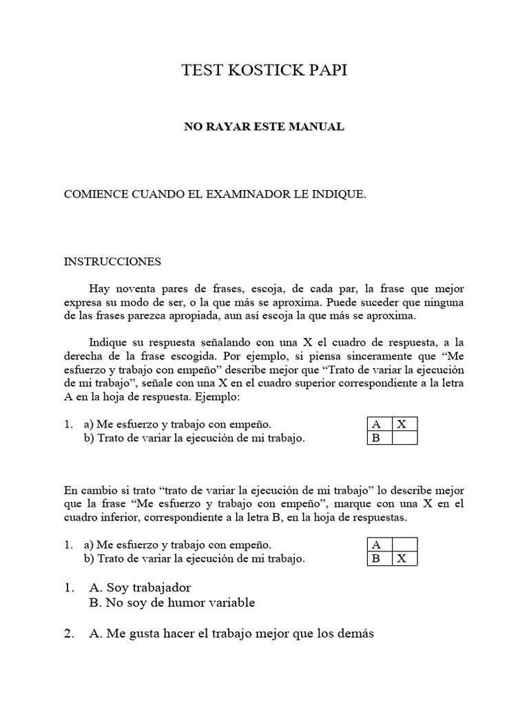 TEST KOSTICK PAPI IMPRIMIR PRUEBA | PDF