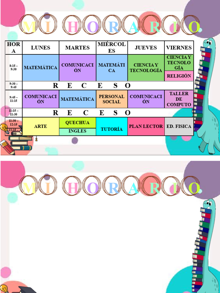Mi Horario Escolar Semanal | PDF