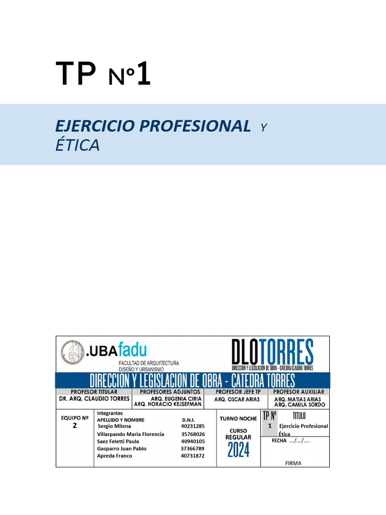 TP1 Ejercicio Profesional y Etica - Arquitectura | PDF | Arquitecto | Business