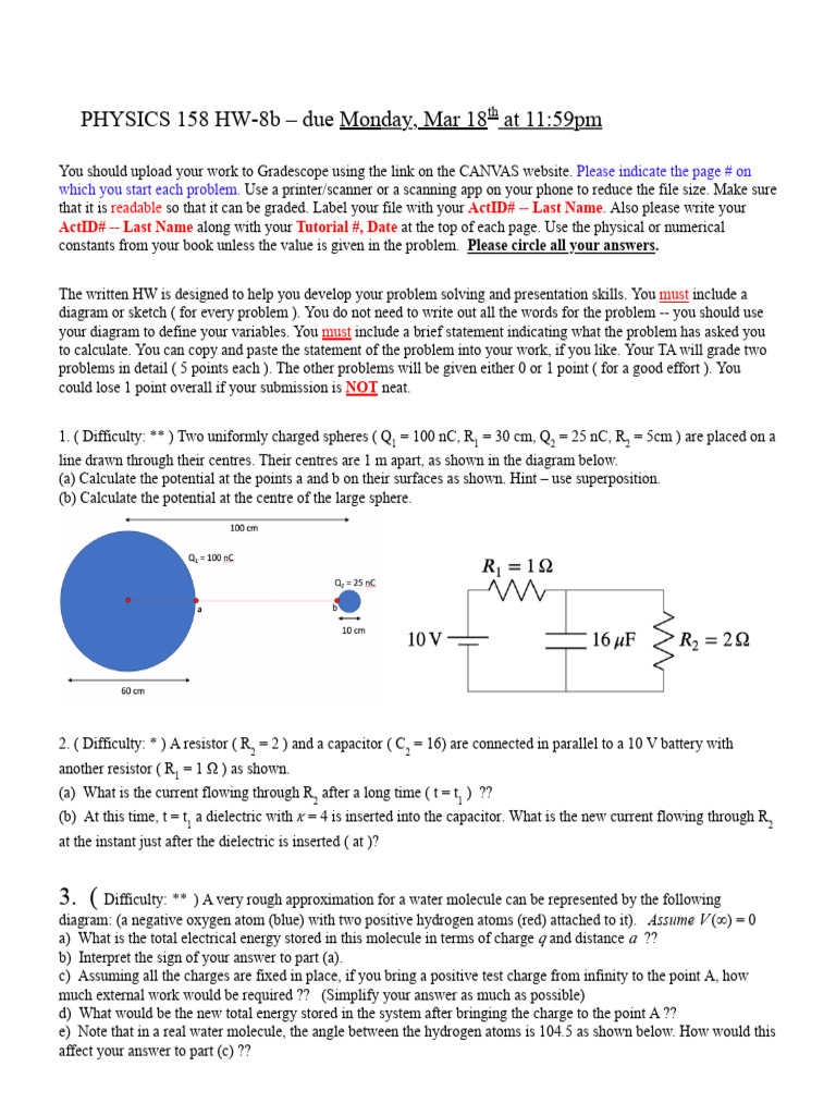 Physics 158 Homework 8b Instructions | PDF | Capacitor | Physical ...