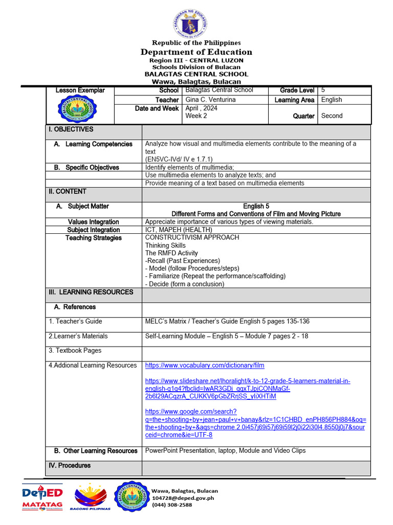 DLP English5 M7 Cot2 January 16 2024 | PDF | Actor | Multimedia