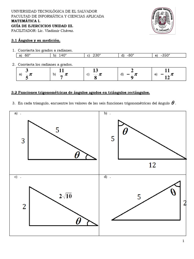 Guia de Ejercicios Unidad III. Matemática I | PDF | Triángulo ... Guia de Ejercicios Unidad III. Matemática I | PDF | Triángulo ...