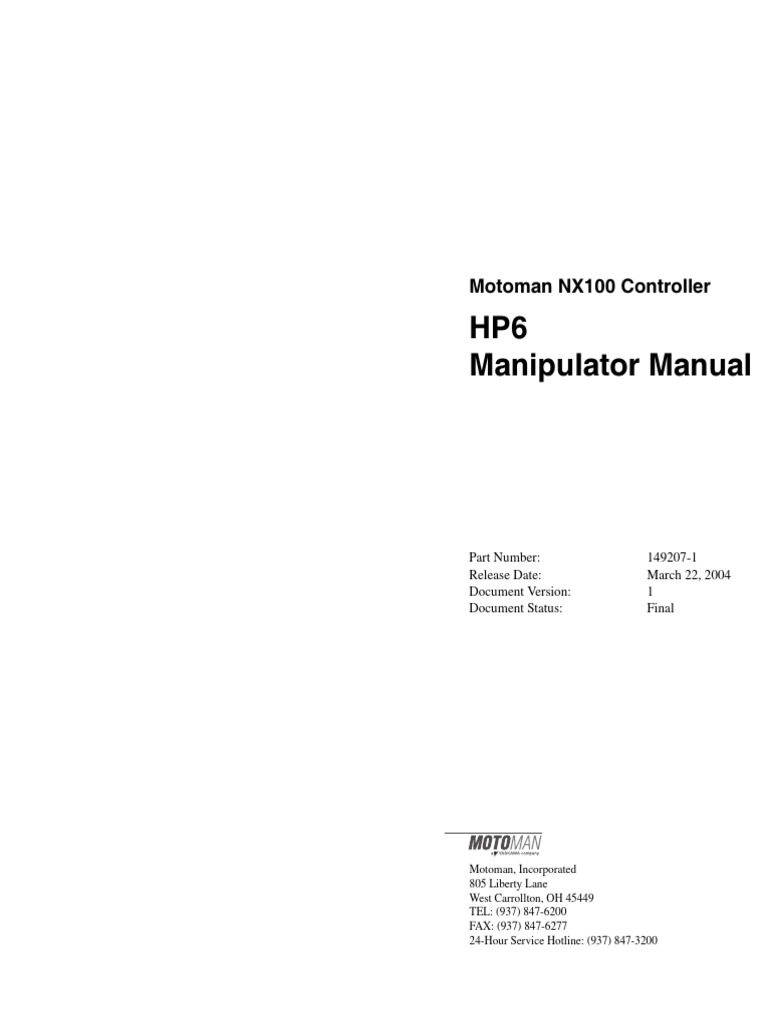 HP6 Manipulator Manual NX100 | Download Free PDF | Safety | Robot