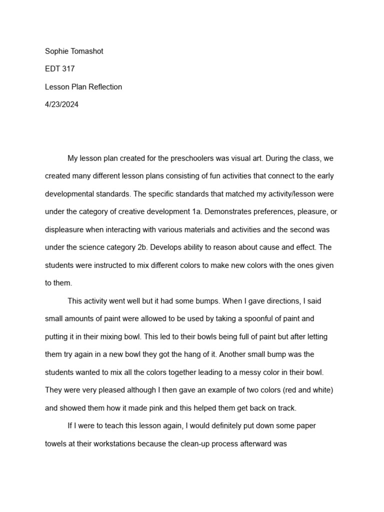 Visual Arts Reflection | PDF | Cognitive Science | Behavior Modification