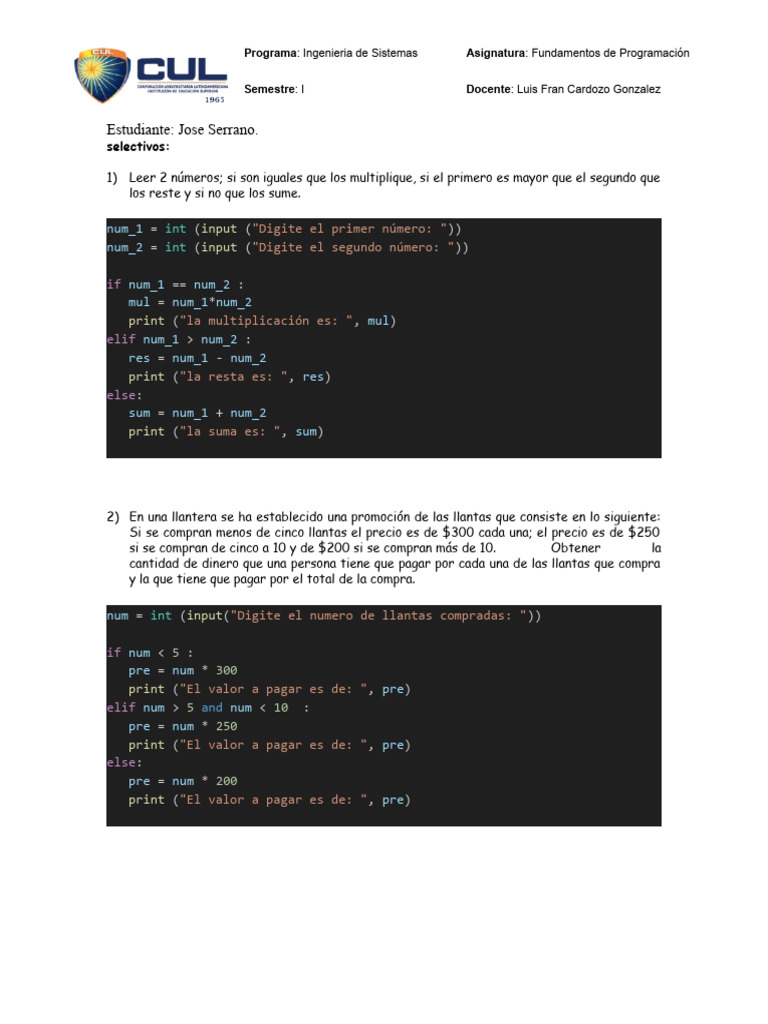 20 ejercicios python, secuenciales y selectivos | PDF | Pi | Presupuesto