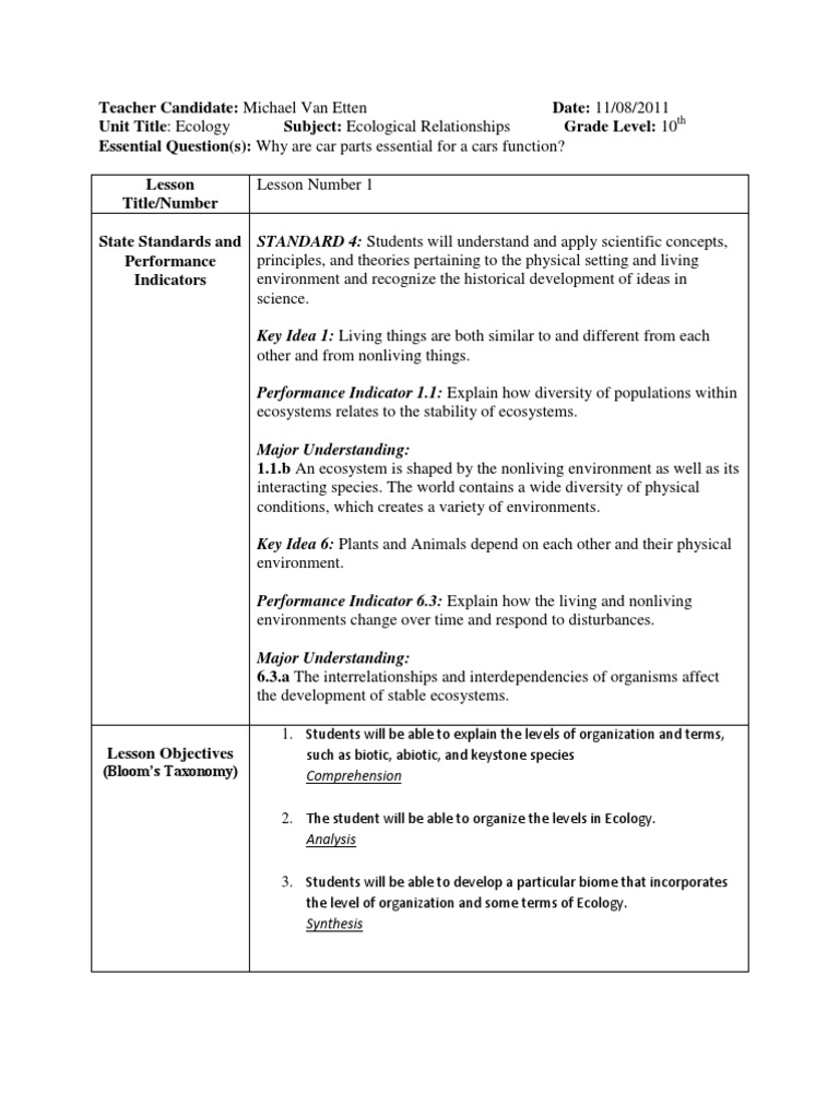 Ecology Lesson Plan 1 | PDF | Ecology | Ecosystem