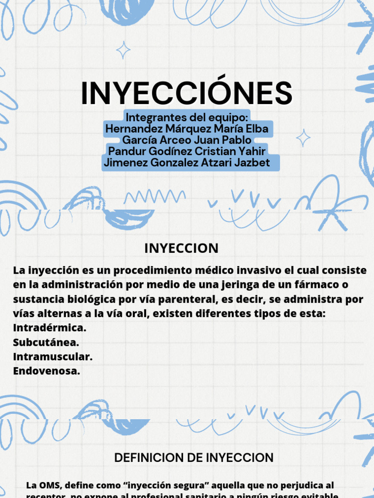 INYECCIONES Técnicas Quirúrgicas | PDF | Inyección (medicina) | Medicina