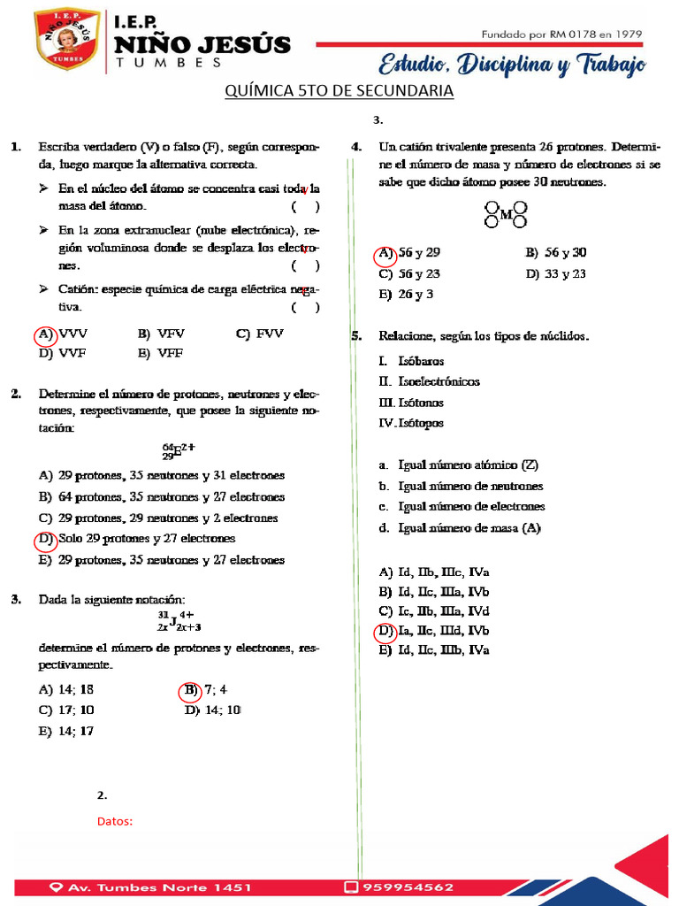 Tarea Quimica 5to Nuclidos | PDF