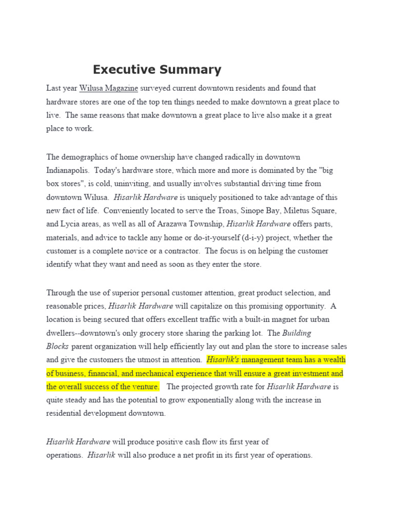 Sample Hardware Business Plan | PDF | Retail | Marketing