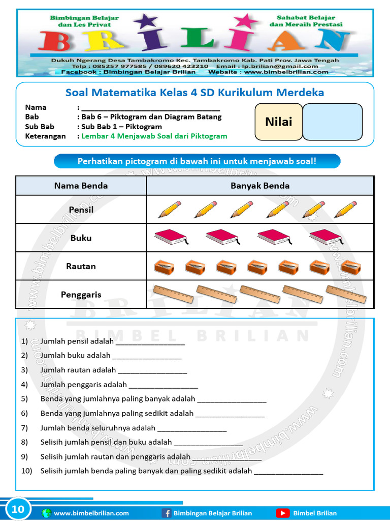 Soal Piktogram Matematika Kelas 4 | PDF | Griya & Taman | Komputer