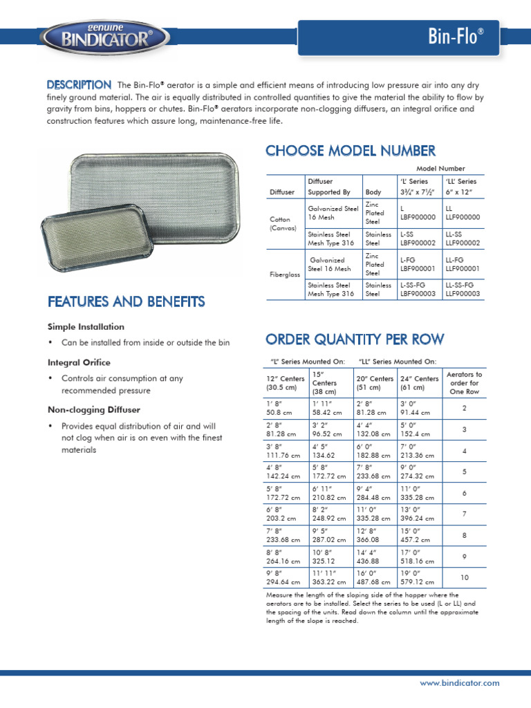 Bin Flo Aerator Specification Sheet | Download Free PDF | Stainless ...
