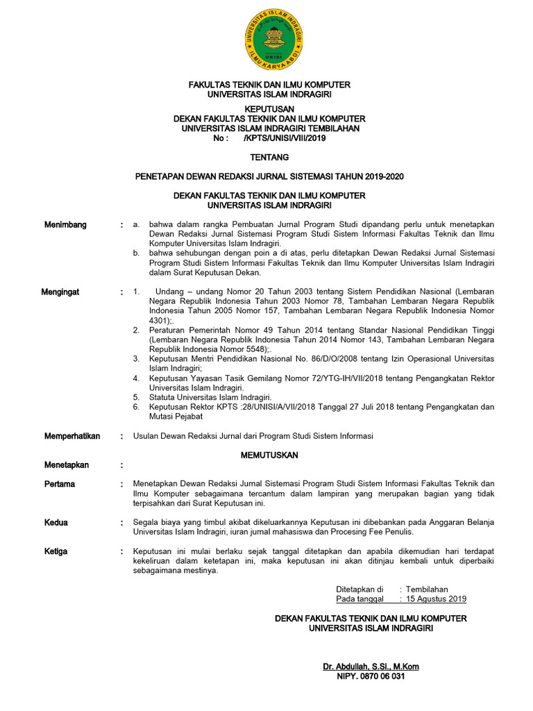 Dewan Redaksi Jurnal Sistemasi | PDF