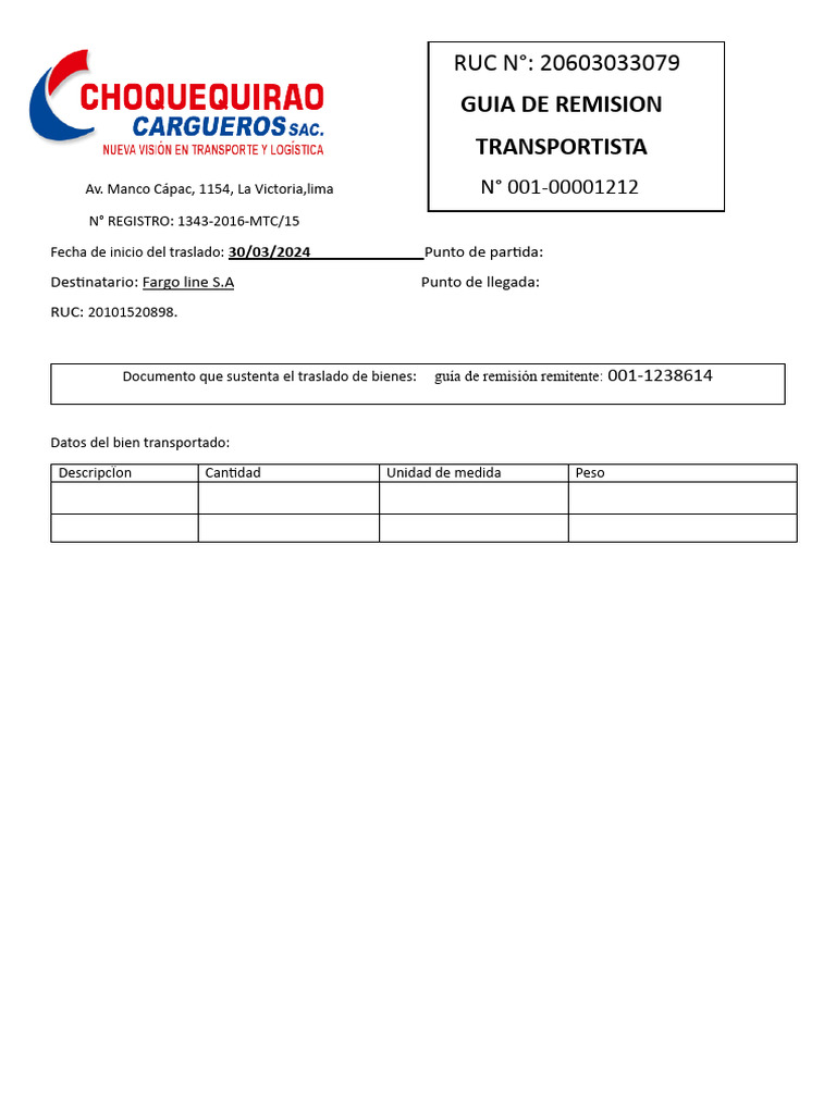 Guia de Remision Transportista | PDF