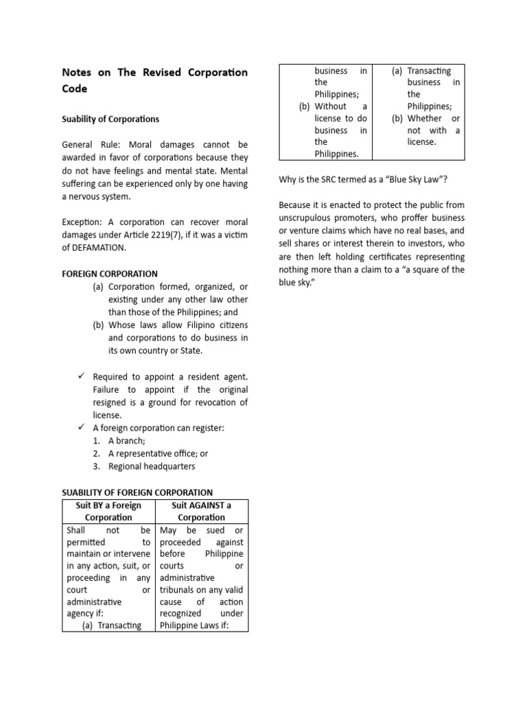 Notes On The Revised Corporation Code | Download Free PDF ...
