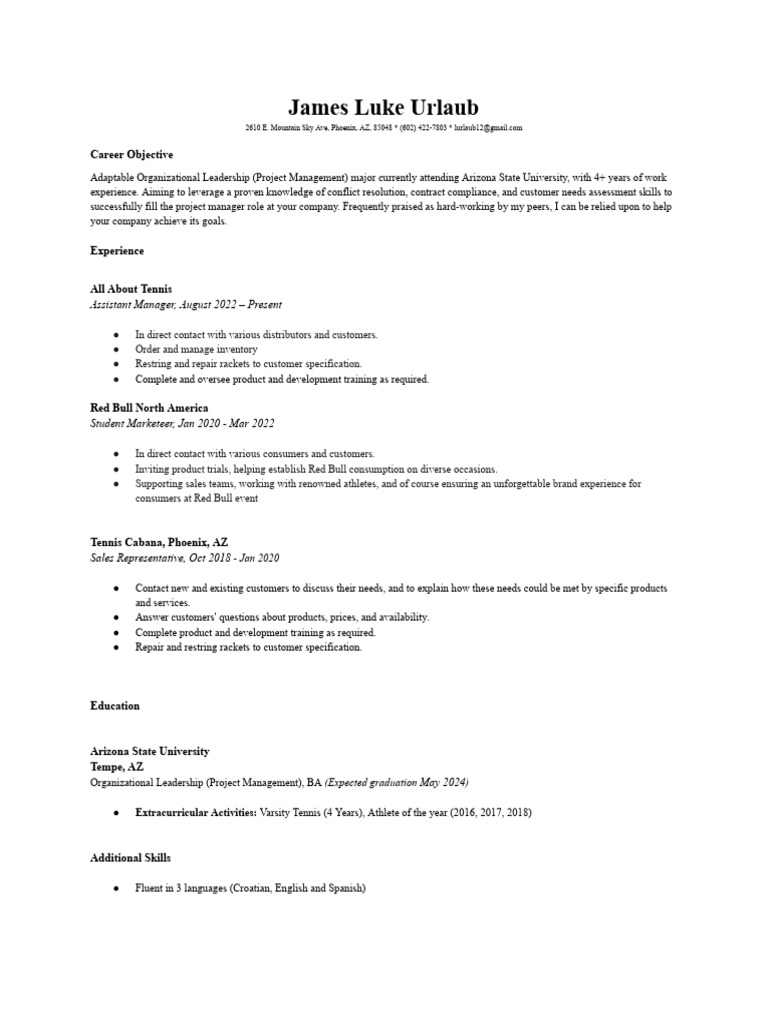 James Luke Urlaub Resume | PDF