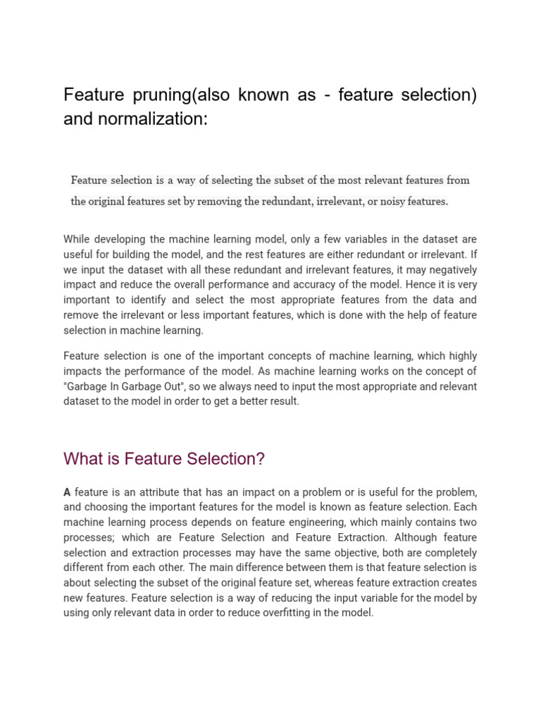 Feature Pruning and Normalization | PDF | Machine Learning | Applied Mathematics