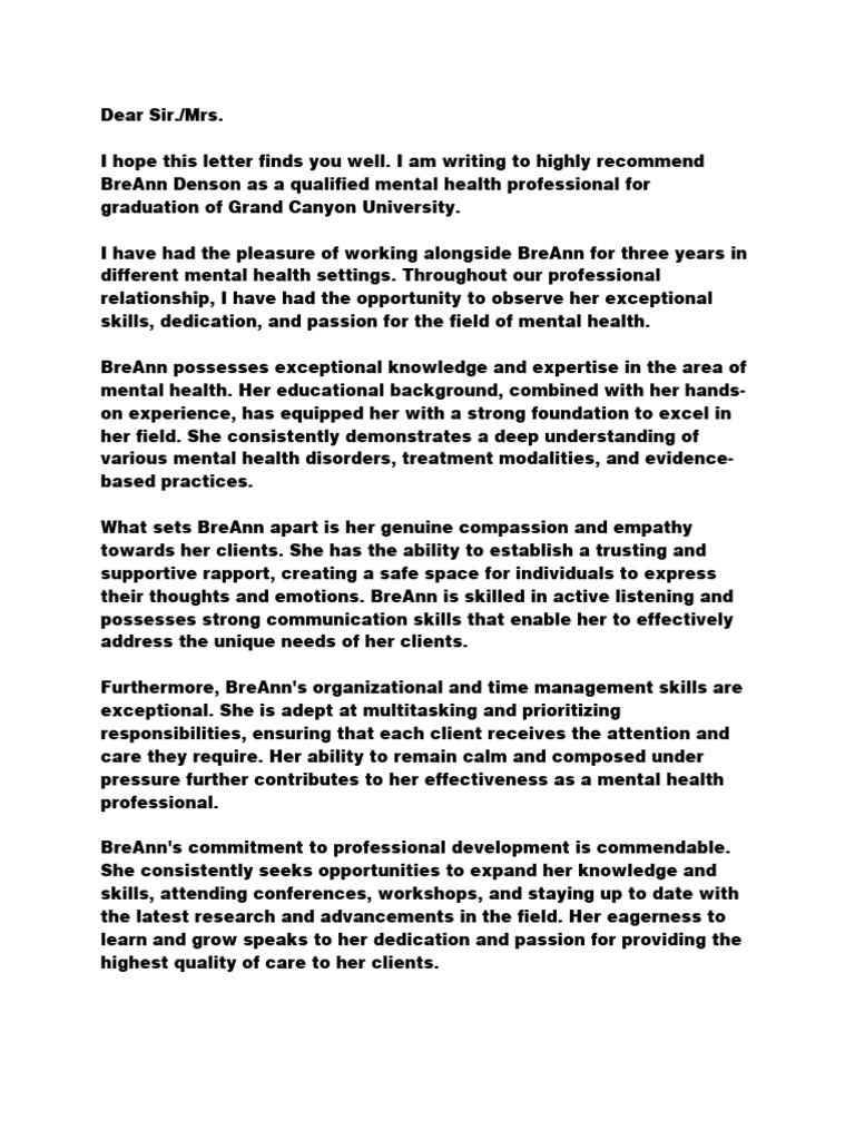Letter of Recommedation | Download Free PDF | Mental Health ...