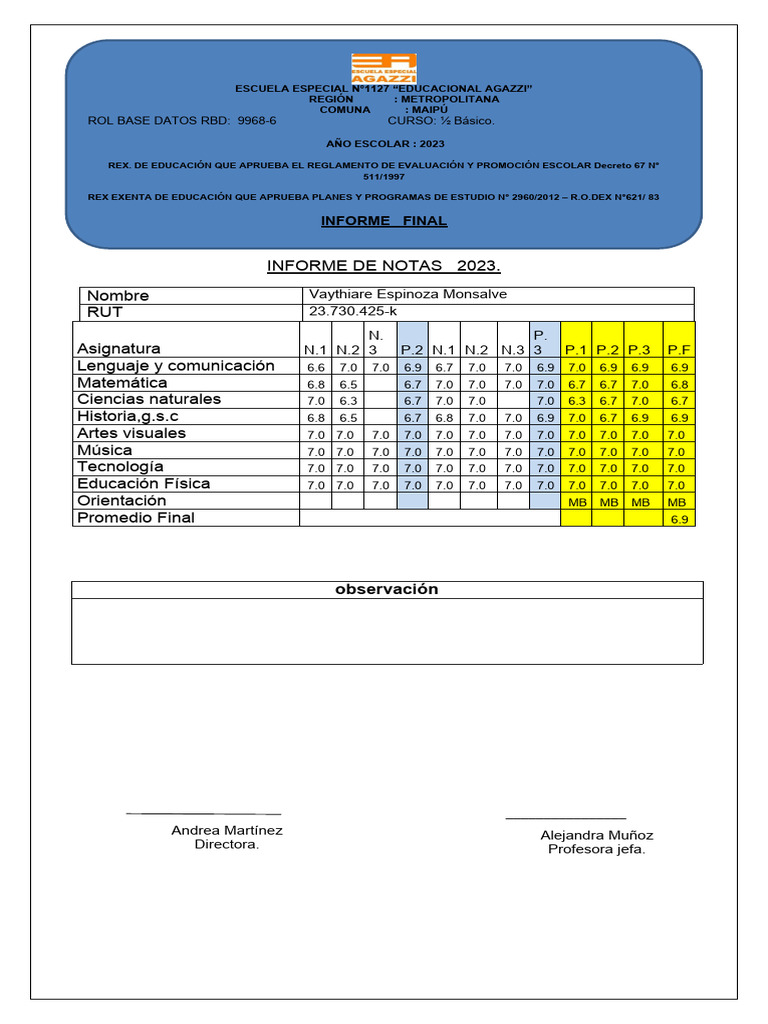 Informe de Notas 2024 | PDF | Science