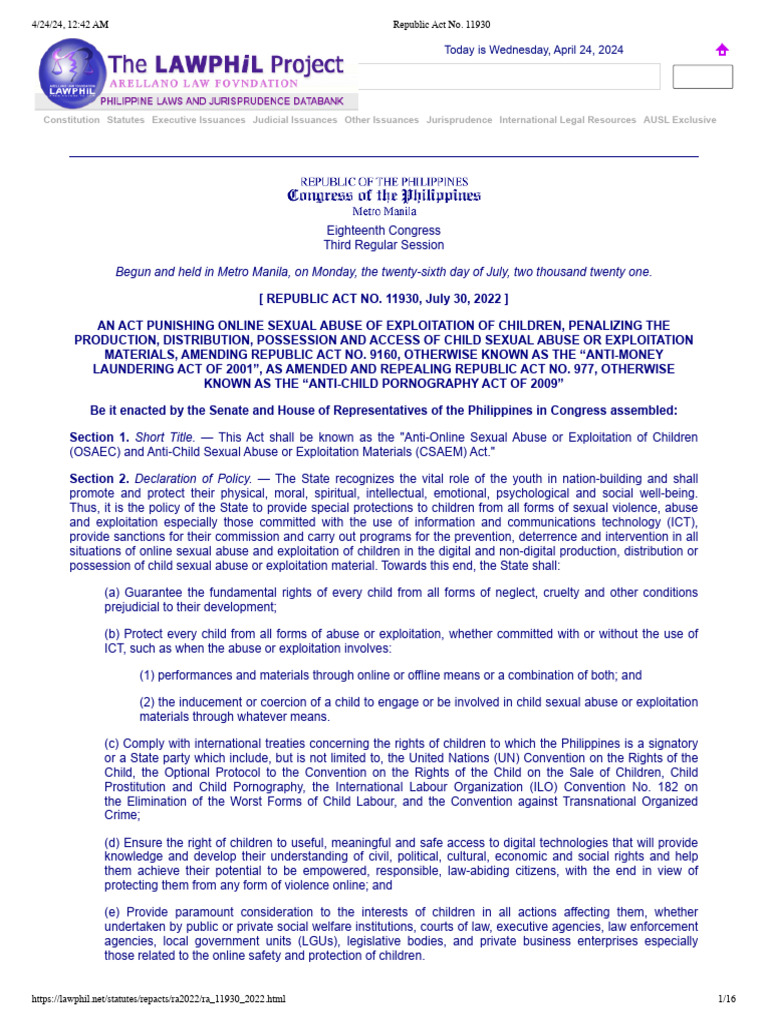 Anti-Online Sexual Abuse or Exploitation of Children (OSAEC) and Anti ...