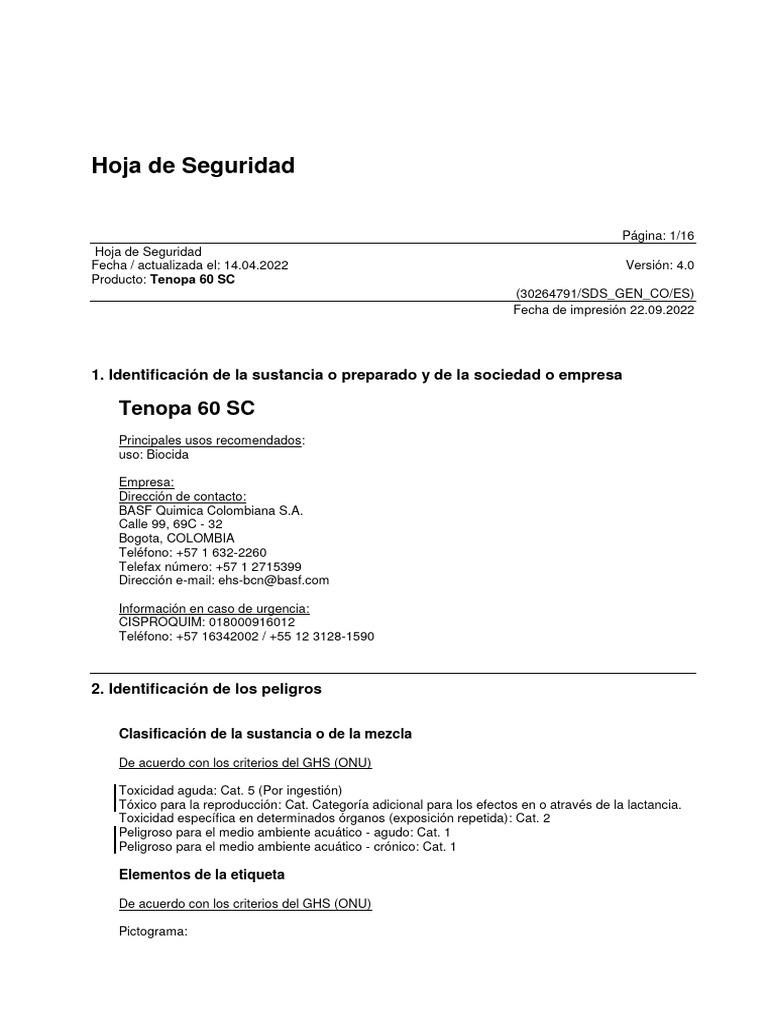 Toxicidad de Tenopa 60 SC | PDF | Toxicidad | Carcinógeno