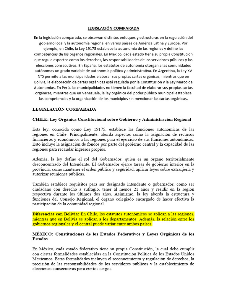 LEGISLACIÓN COMPARADA | PDF | Gobierno local | Constitución