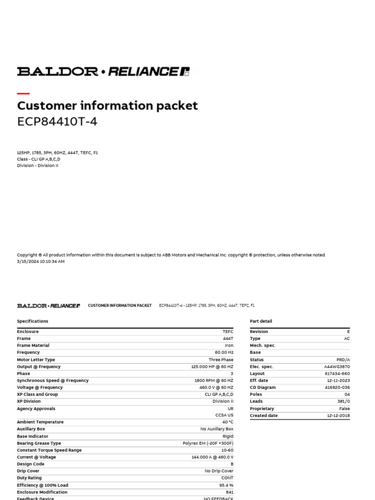10.-ECP84410T-4 Customer Information Packet | PDF | Electric Motor ...