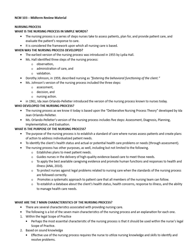 NCM 103 Midterm Review Material - 013138 | PDF | Nursing | Electronic Health Record