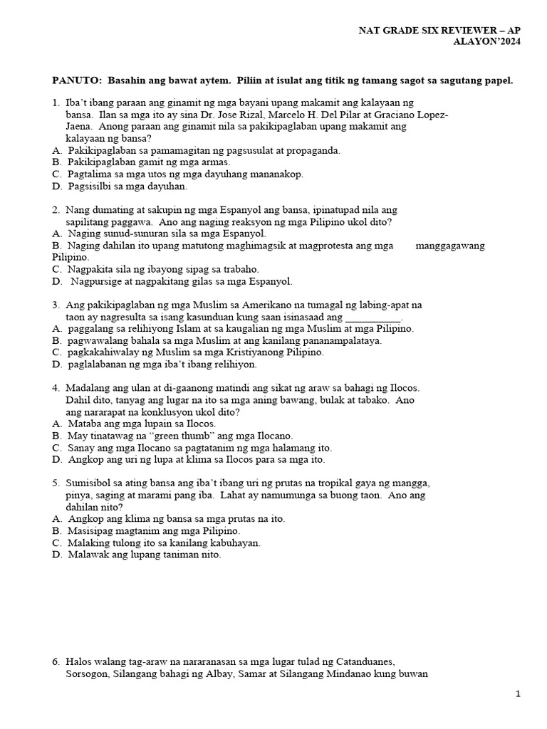 Ap Nat G6 Reviewer | PDF