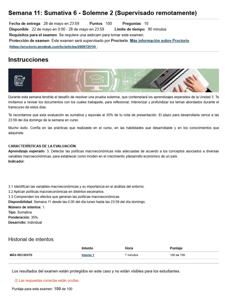 Semana 11 - Sumativa 6 - Solemne 2 (Supervisado Remotamente) - 202305.1705 - ECONOMÍA | PDF