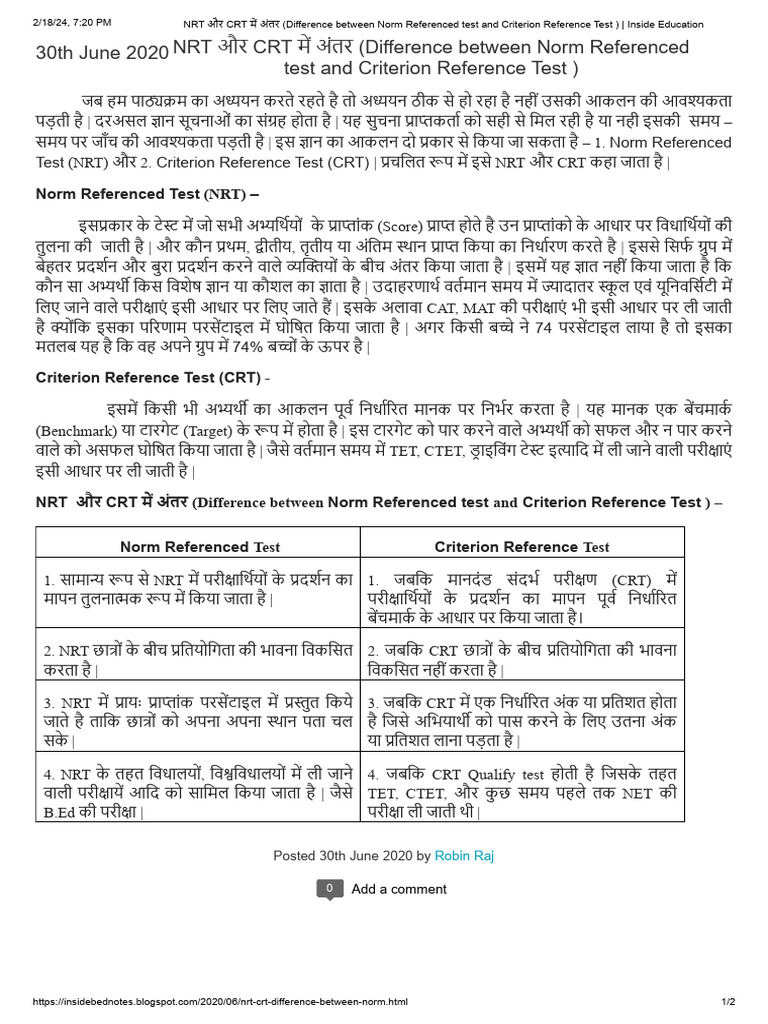 NRT और CRT में अंतर (Difference Between Norm Referenced Test and ...