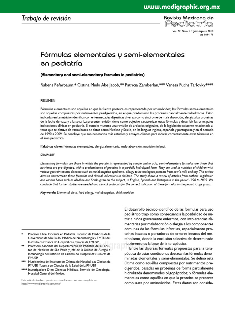 Formulas Elementales y Semielementales | PDF | Diarrea | Digestión