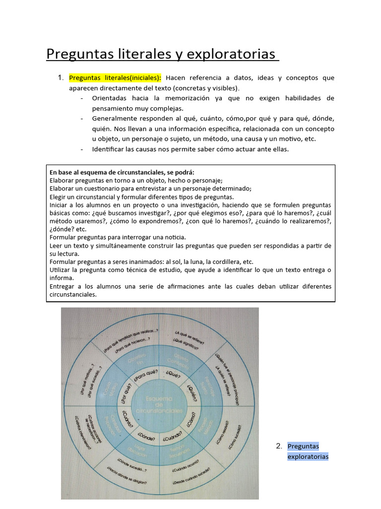 Preguntas Literales y Exploratorias | PDF | Pensamiento | Pensamiento crítico