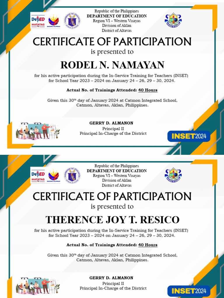 Inset Certificates 1 | PDF | Philippines Inset Certificates 1 | PDF | Philippines